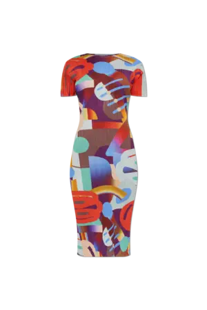 Issey Miyake Short Sleeve Midi Dress - Multicolour