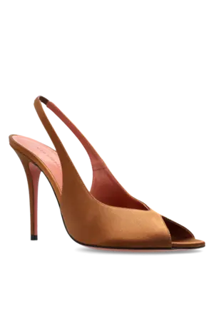 Amina Muaddi Kristina" Satin Slingback High-heeled Pumps - Brown