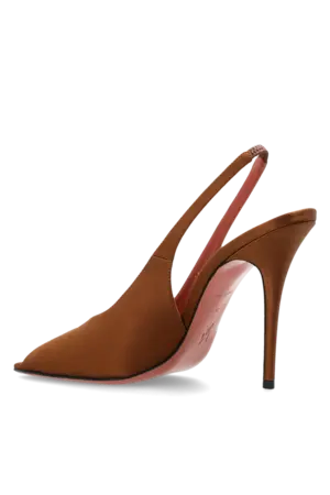 Amina Muaddi Kristina" Satin Slingback High-heeled Pumps - Brown