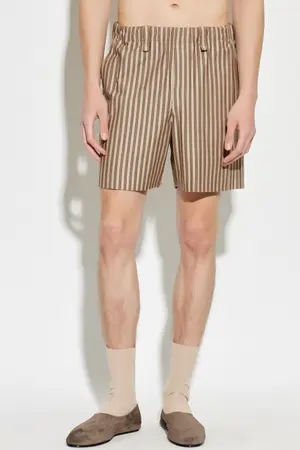Issey Miyake Striped Cotton Blend Shorts - Beige