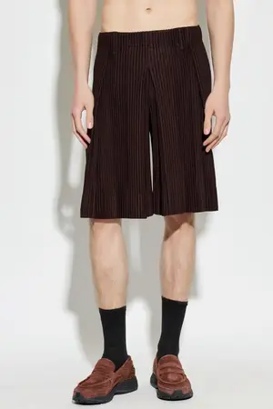 Issey Miyake Pleated Relaxed Fit Shorts - Brown