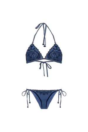 Zimmermann Zimmermann Embroidered Halterneck Triangle Bikini Navy Blue