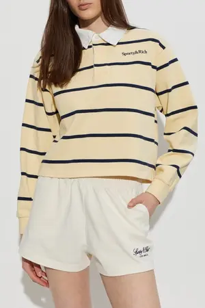 SPORTY & RICH Striped Cotton Polo Shirt - Yellow
