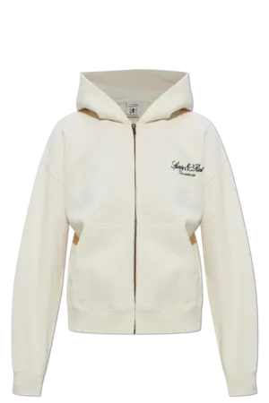 SPORTY & RICH Zip-up Embroidered Hoodie - Cream