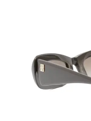 Balenciaga Rectangle Frame Sunglasses With Gold-tone Logo Plaque - Brown