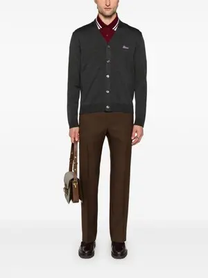 Gucci Wool Cardigan With Embroidered Logo - Grey