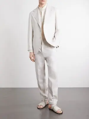 Brunello Cucinelli Straight-leg Herringbone Linen Trousers - Neutrals