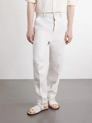 Brunello Cucinelli Straight-leg Herringbone Linen Trousers - Neutrals