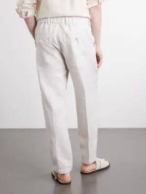Brunello Cucinelli Straight-leg Herringbone Linen Trousers - Neutrals