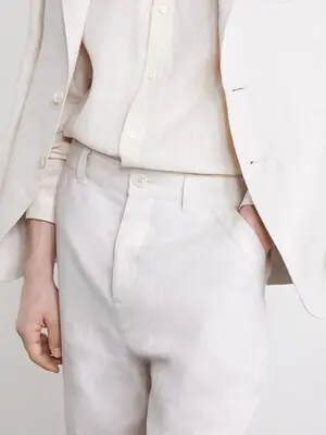 Brunello Cucinelli Straight-leg Herringbone Linen Trousers - Neutrals