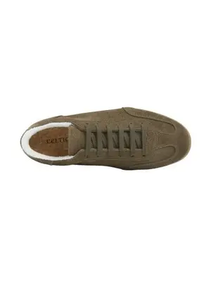 CELTIC & CO. Suede Lace-up Sneakers With Leopard Print Accent - Khaki