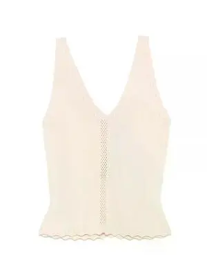 TWINSET Ribbed-knit Pointelle-trim Sleeveless Top - Neutrals
