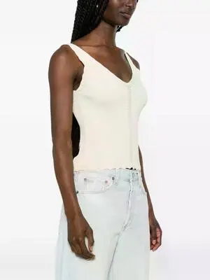 TWINSET Ribbed-knit Pointelle-trim Sleeveless Top - Neutrals