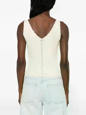 TWINSET Ribbed-knit Pointelle-trim Sleeveless Top - Neutrals
