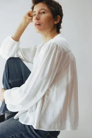H&m Pintucked Blouse With Balloon Sleeves