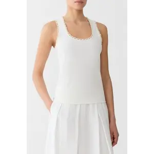 LAFAYETTE 148 NEW YORK Lafayette 148 New York Ribbed Crochet Trim Stretch Cotton Tank