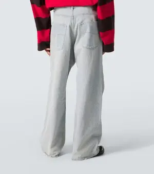 Balenciaga Wide-leg Jeans With Leather Trim - Blue