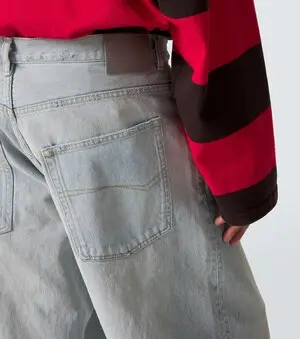 Balenciaga Wide-leg Jeans With Leather Trim - Blue