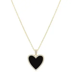 THE LOVERY FINE JEWELRY Large Cz Halo Heart Necklace - Onyx