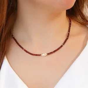THE LOVERY FINE JEWELRY Garnet Bead And Pearl Necklace