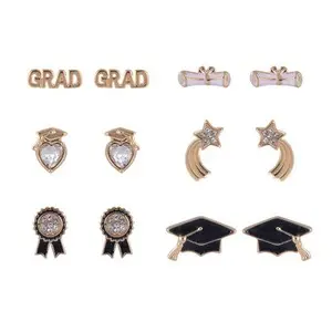 HALLMARK Graduation Stud Earring Set Six Designs - Black