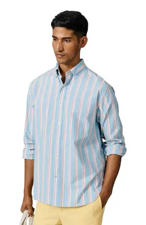 Aubin Walesby Lightweight Relaxed Oxford Shirt - Blue Stipe