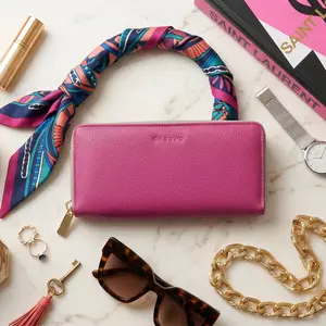 CASUPO Large Zipper Wallet With Detachable Key Ring - Fuchsia