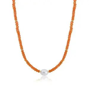 THE LOVERY FINE JEWELRY Carnelian Bead And Pearl Necklace - Orange