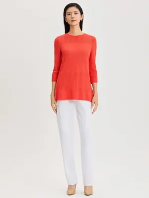Misook Classic Lined Pointelle Soft Knit Tunic - Cherry Ember