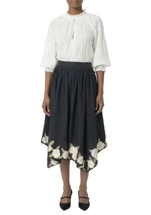AREA STARS Black Floral-hem Midi Skirt