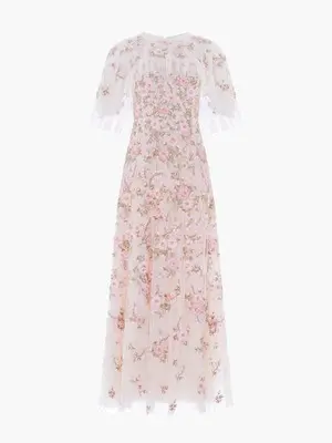 NEEDLE & THREAD Eden Rose Cape Ankle Gown - Cream/multi