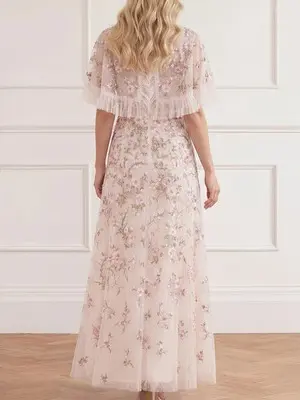 NEEDLE & THREAD Eden Rose Cape Ankle Gown - Cream/multi