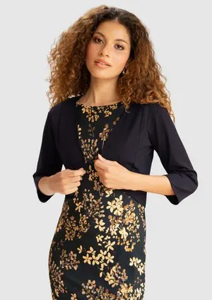 ALIE STREET LONDON Freya Cropped 3/4 Sleeve Bolero Jacket - Black