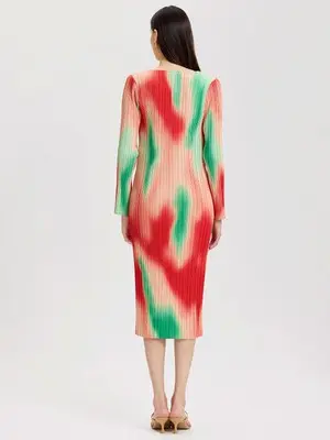 Misook Micro Pleated Print Crepe Midi Dress