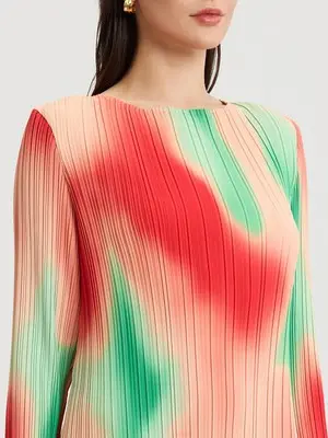 Misook Micro Pleated Print Crepe Midi Dress
