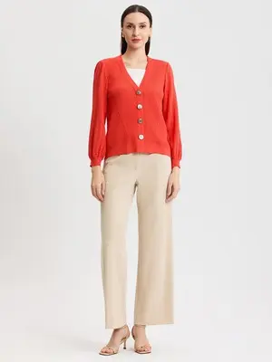 Misook Heritage Pointelle Ribbed Cardigan