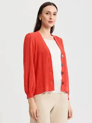 Misook Heritage Pointelle Ribbed Cardigan