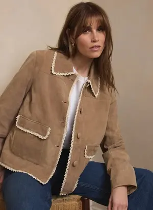 Mint Velvet Suede Crochet Trim Jacket