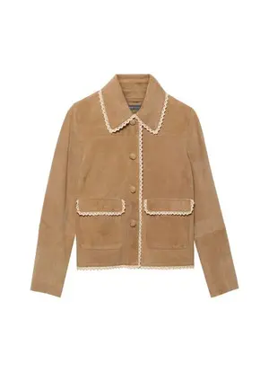 Mint Velvet Suede Crochet Trim Jacket