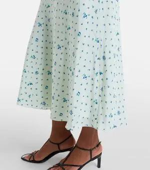 Alessandra Rich Aqua-blue Floral Silk Midi Dress - Green