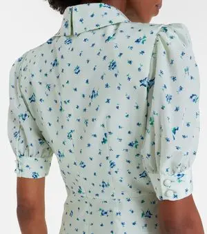 Alessandra Rich Aqua-blue Floral Silk Midi Dress - Green