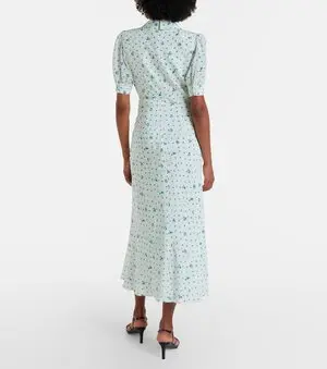 Alessandra Rich Aqua-blue Floral Silk Midi Dress - Green