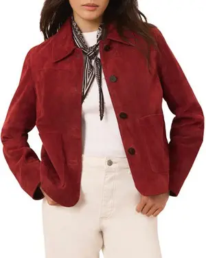 Mint Velvet Suede Classic Collar Jacket - Red