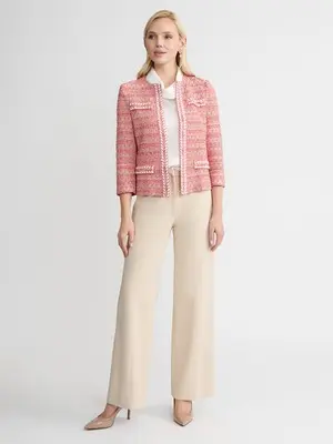 Misook Heritage Whipstitch Trim Knit Jacket - Cherry/biscotti/black