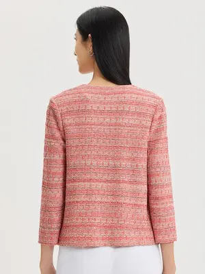 Misook Heritage Whipstitch Trim Knit Jacket - Cherry/biscotti/black