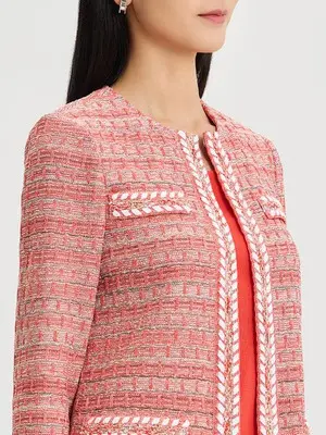 Misook Heritage Whipstitch Trim Knit Jacket - Cherry/biscotti/black