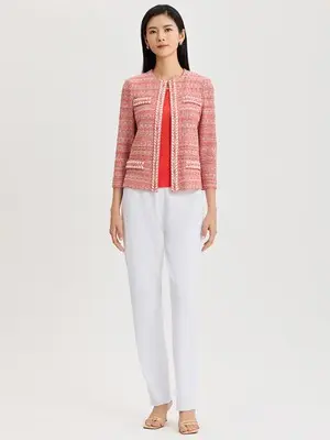 Misook Heritage Whipstitch Trim Knit Jacket - Cherry/biscotti/black