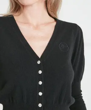 TEMPERLEY LONDON Tonal Logo Cashmere Cardigan - Black