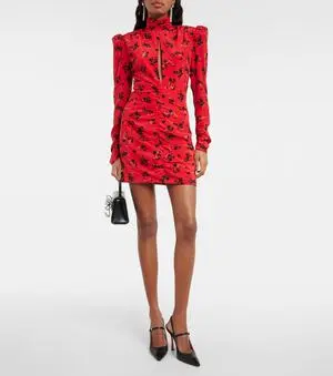 Alessandra Rich Floral Silk Minidress - Red