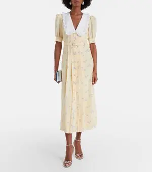 Alessandra Rich Lace-trimmed Floral Silk Shirt Dress - Yellow